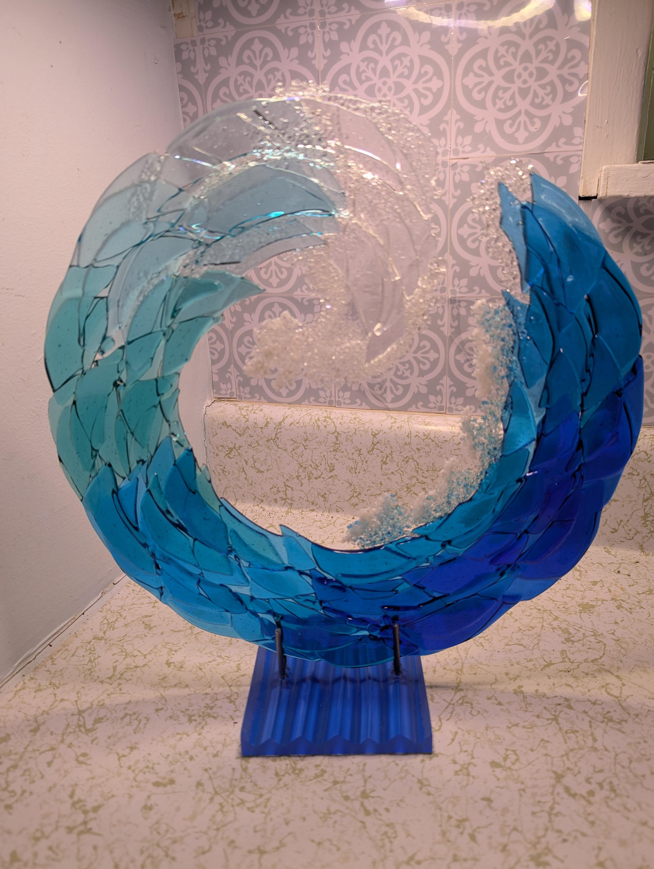 Fused Glass Ocean Wave Sculpture-8 In. Round Beach Decor-sea Decor-surf ...