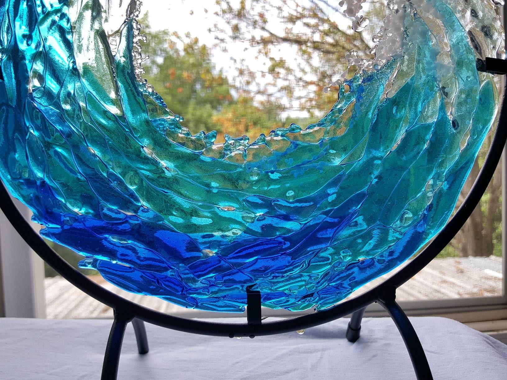 Ocean Wave Fused Glass Sculpture, 12 Inches, Free Standing Sculpture ...