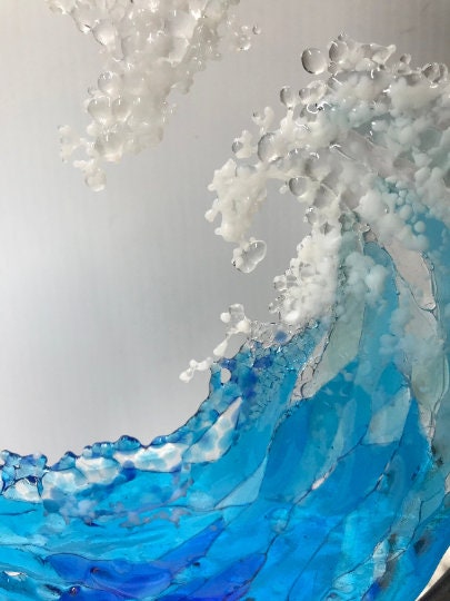 Ocean Wave Fused Glass Sculpture, 12 Inches, Free Standing Sculpture ...