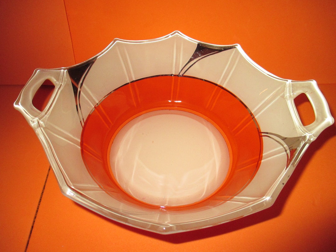 Antique 1920s Art Deco Glass Bowl Stunning Rare Larger Etsy