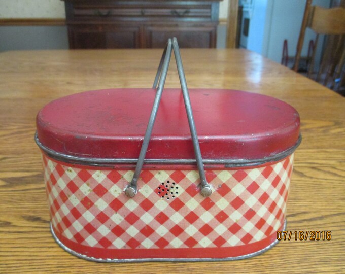 Vintage Rustic Tin Red White Check Lunch Pail Lunch Box - Etsy