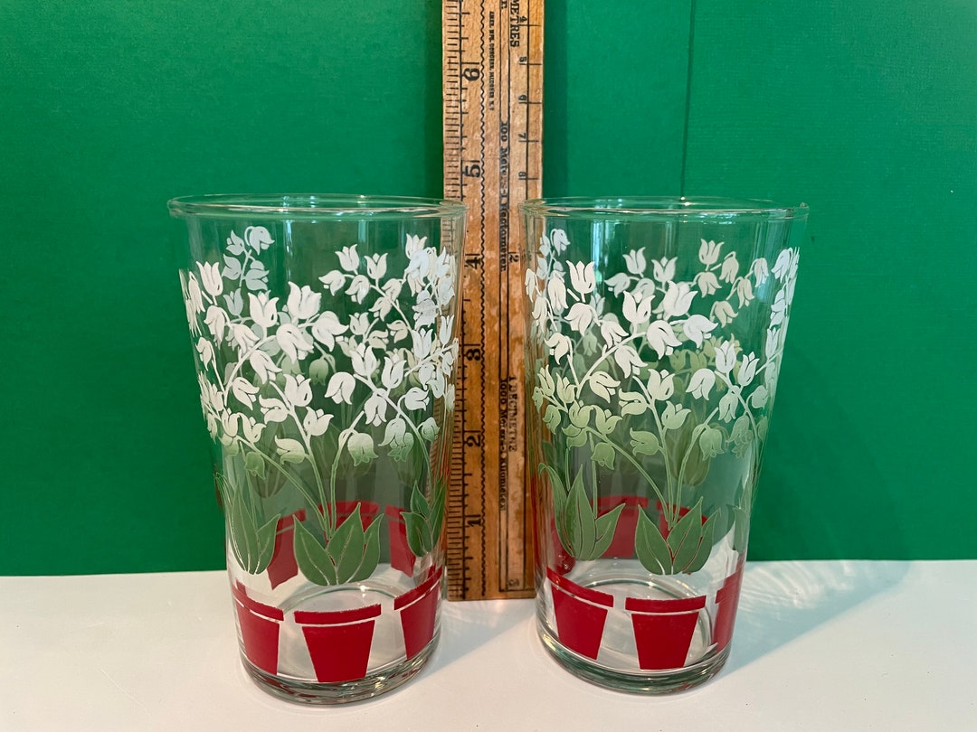 Vintage Libbey Drinking Glasses, Lilly of the Valley in Red Pots ...