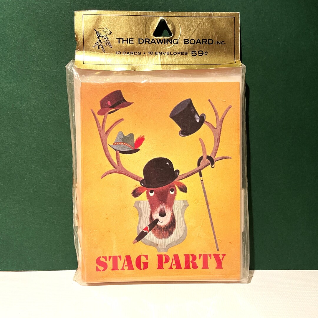 Vintage 1960's NOS Stag Party Invitations: Rare, 10 Cards, Deer ...