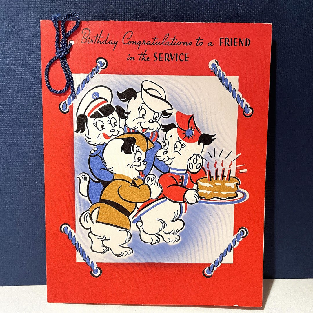 Vintage Patriotic WWII Birthday Card, Unsigned 1940's Era, Animals in ...