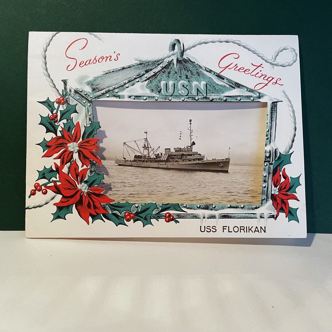 Vintage Navy Christmas Card, 1960s Military Memorabilia, USN Ship USS ...