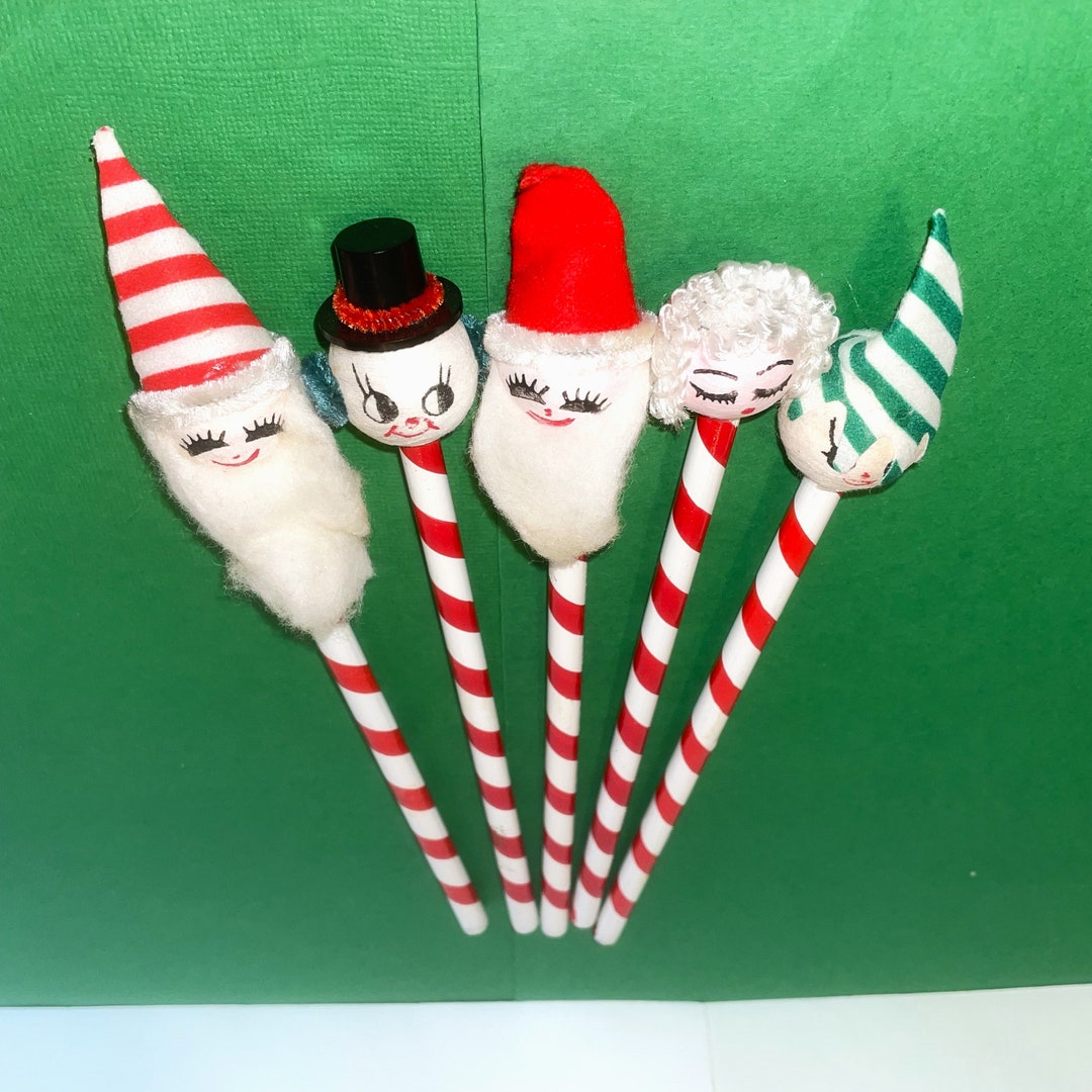 Vintage Christmas Pencils, 5 NOS Commodore Candy Cane Stripes, Spun ...