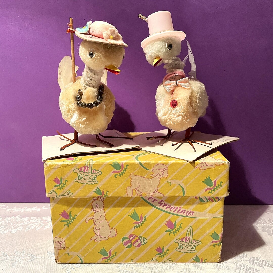 Vintage Easter Chicks, Large 4 1/2", Pom Pom, Bobble Head, Mr and Mrs ...