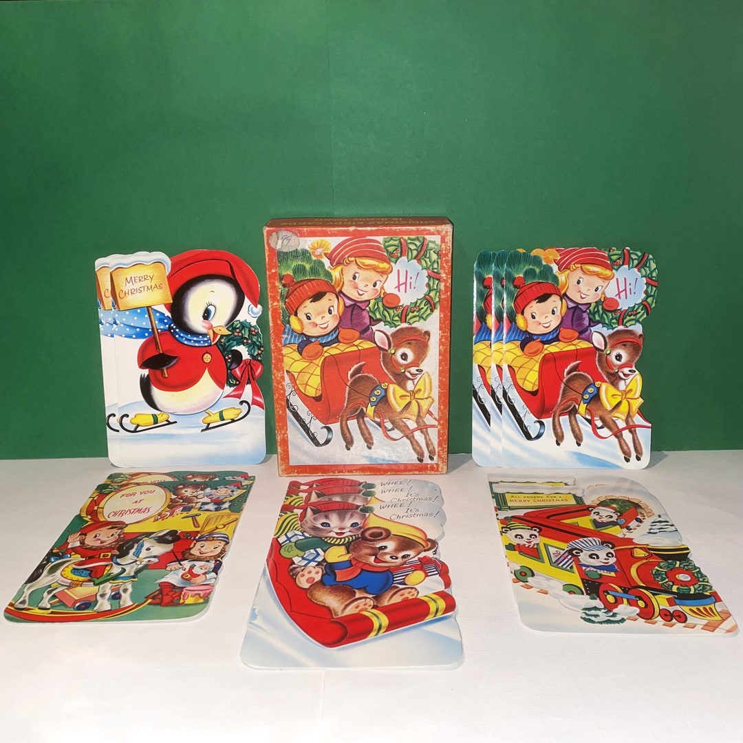 Vintage Christmas Card Box 12 Unused Pristine Kiddy Holiday Cards 1960 ...