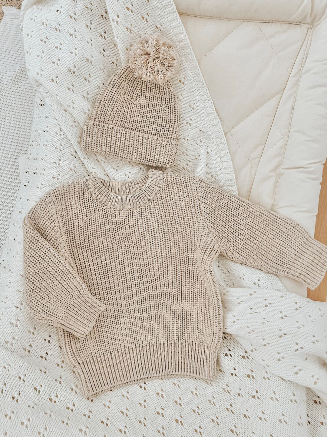 HAT INCLUDED (newborn Size) Chunky Knit Baby Knit Sweater, Tan Sweater ...