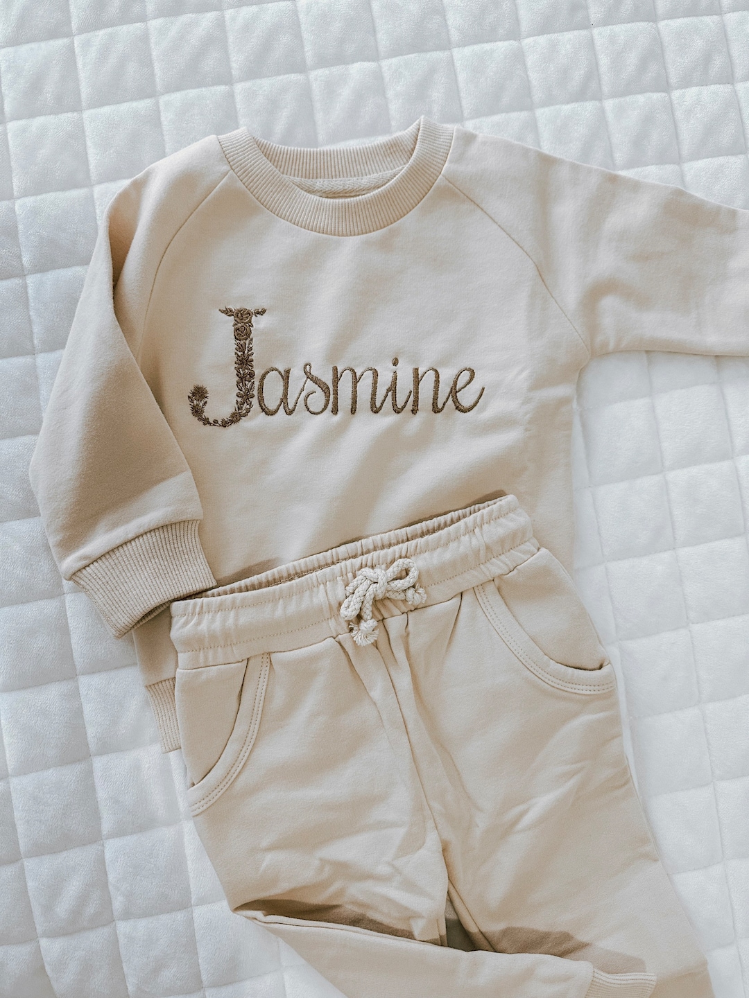 Jogger Set for Kids, 2 Piece, Track Suit for Toddlers and Baby, Cream ...