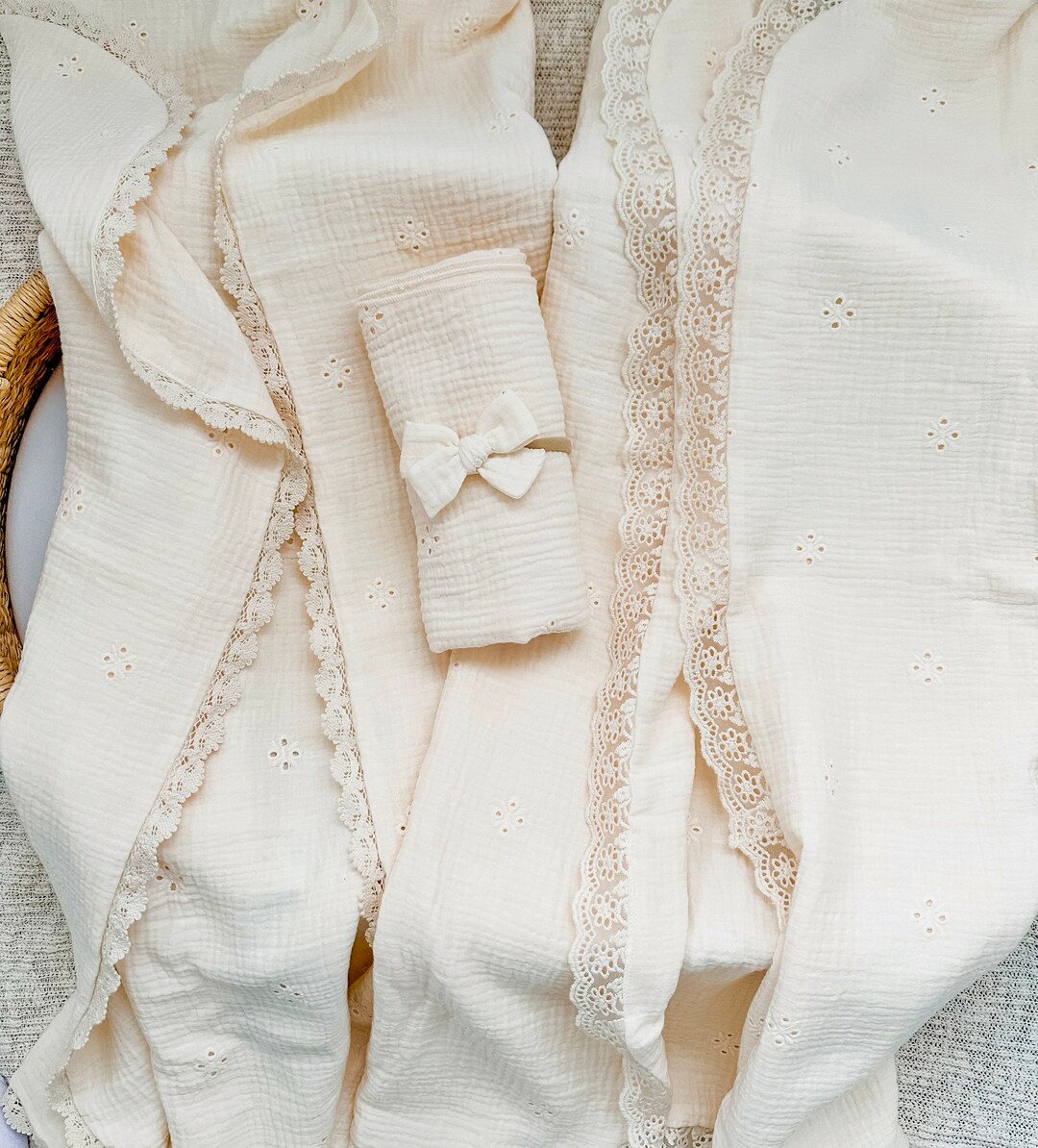 Cream Embroidery Baby Swaddle Floral Swaddle Receiving - Etsy