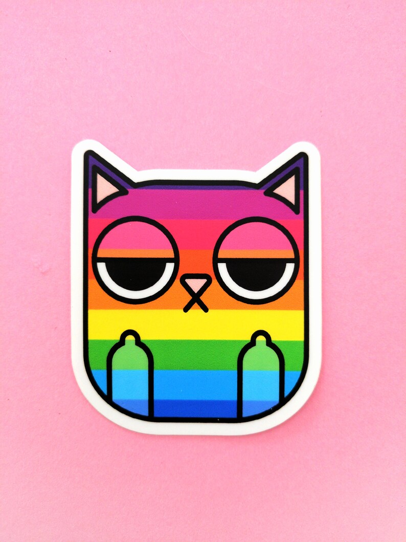 Rainbow Sass Cat Sticker | Etsy