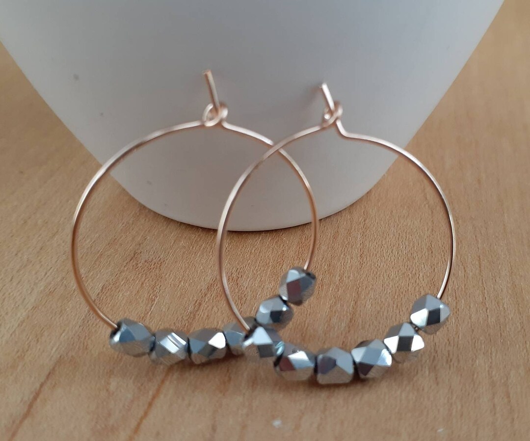 Aros sin fin con cuentas de oro rosa - Etsy España