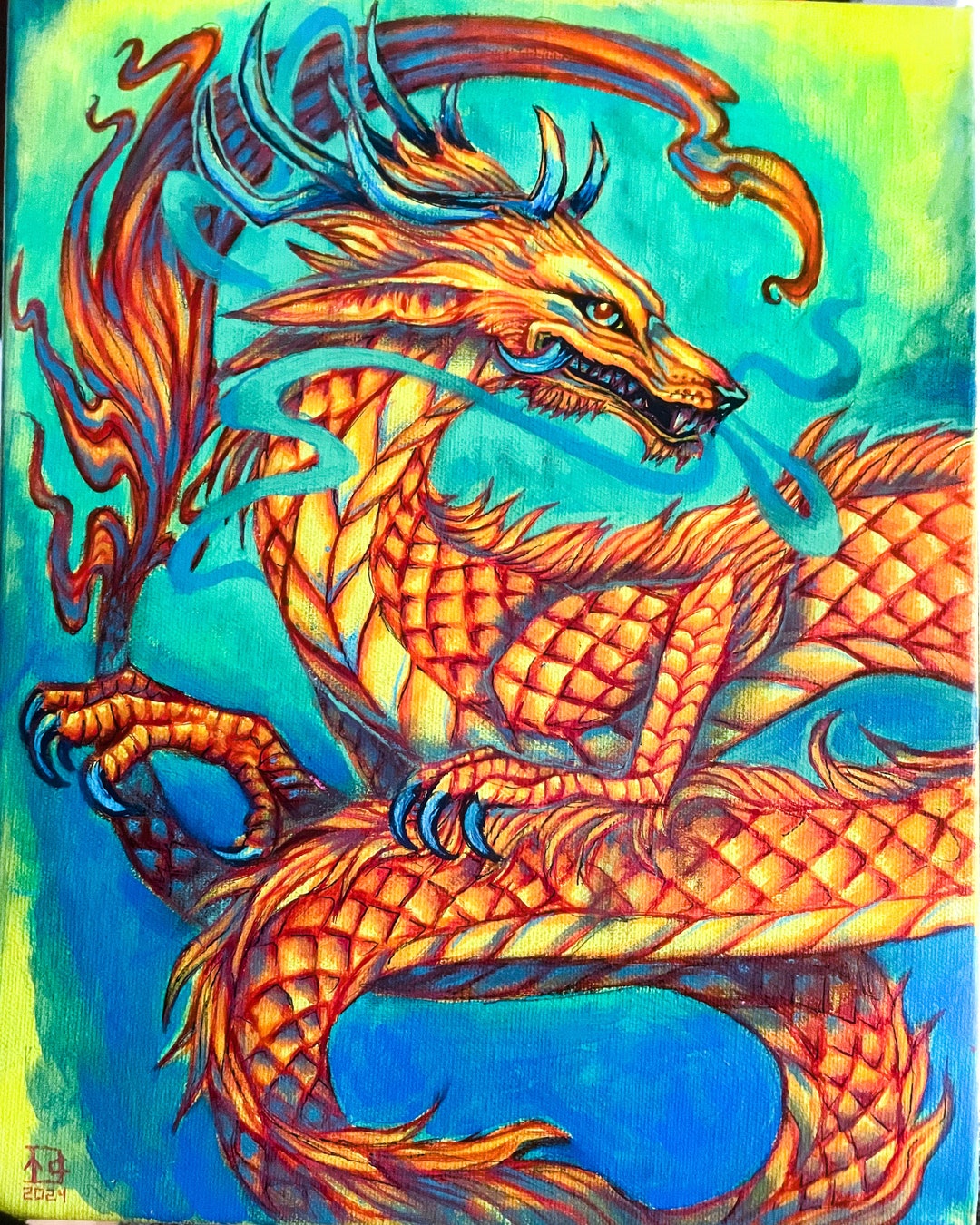 Bright Dragon Original Painting on Canvas - Etsy
