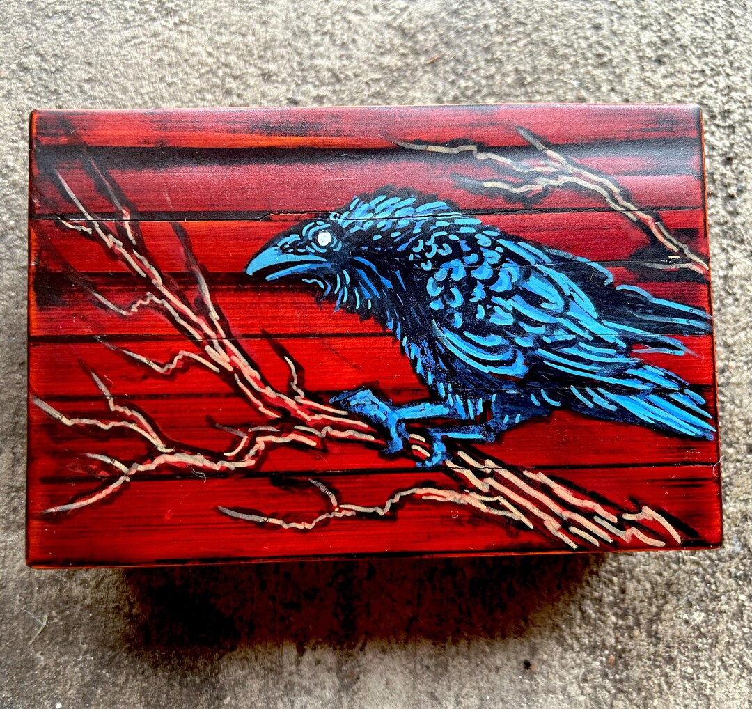 Raven Hand-painted Wooden Trinket Box - Etsy