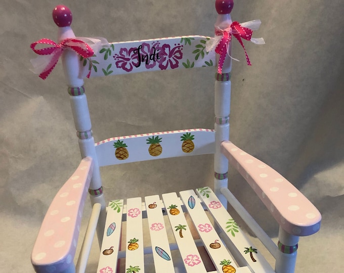 Tropical Kids Rocking Chair, Pink Tropical Rocker, Girls Painted Surf ...