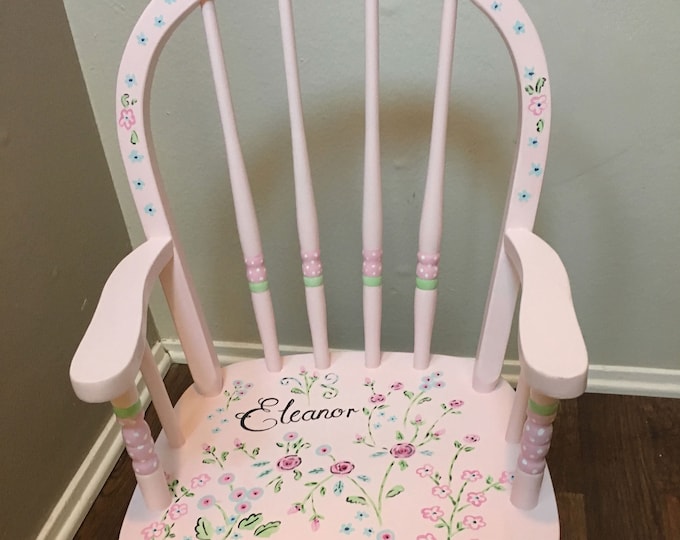 Kids Bow Back Rocking Chair, Hand Painted Pink Child's Rocker, Pink ...