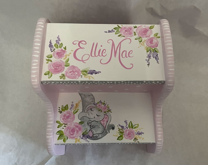 Pink Elephant Step Stool, Kids Step Stools, Hand Painted Step Stools - Etsy