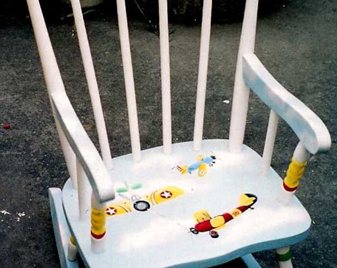 Kids Painted Rockers, Boys Rocking Chairs, Airplane Rocking Chair, Hand ...