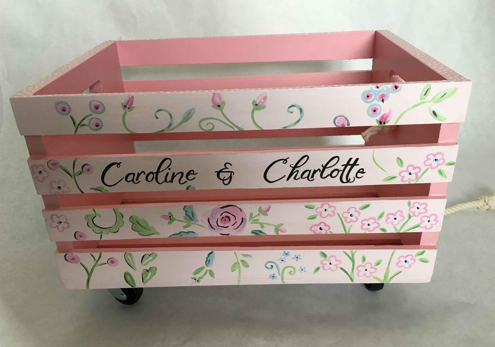 Pink Flower Crate Toy Box, Crate Book Box, Kids Crate Toy Box, Girls ...