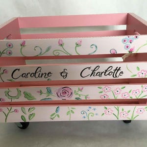 Pink Flower Crate Toy Box, Crate Book Box, Kids Crate Toy Box, Girls ...