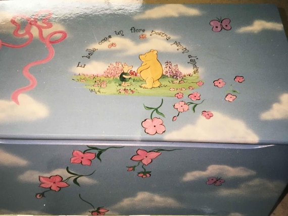 New Baby Gift Classic Pooh and Piglet Toy Box Hand Painted Toy Box Wood Toy Box Etsy