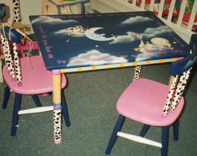 Toddlers Table and Chairs, Hand Painted Furniture, Hey Diddle, Diddle ...