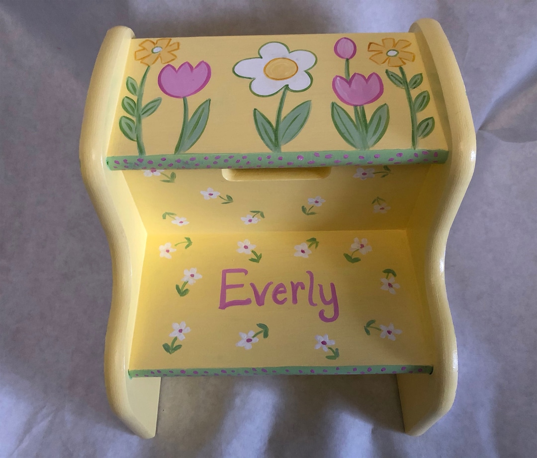 Step Stool, Hand Painted Flower Step Stool, Kids Step Stool, Kids ...