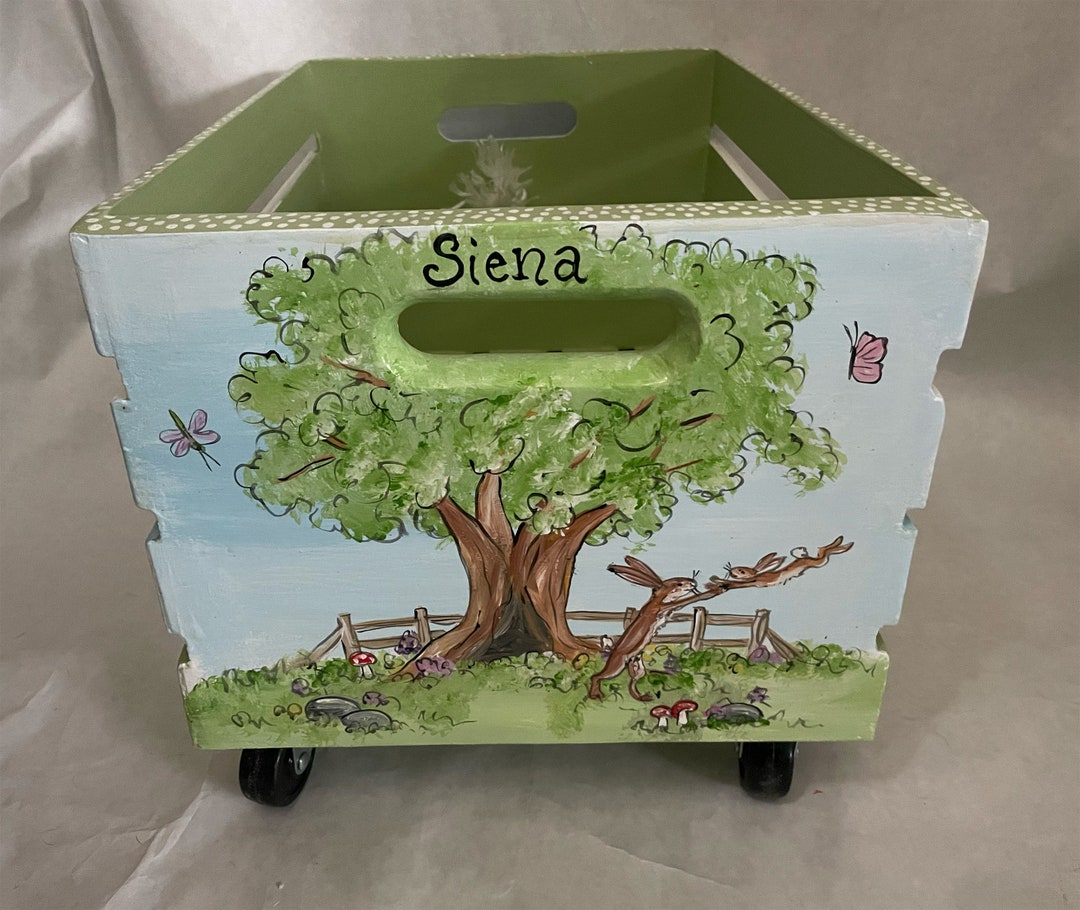 Book Crate, Kids Toy Crate, Hand Painted Book Crate, Baby Shower Gifts ...