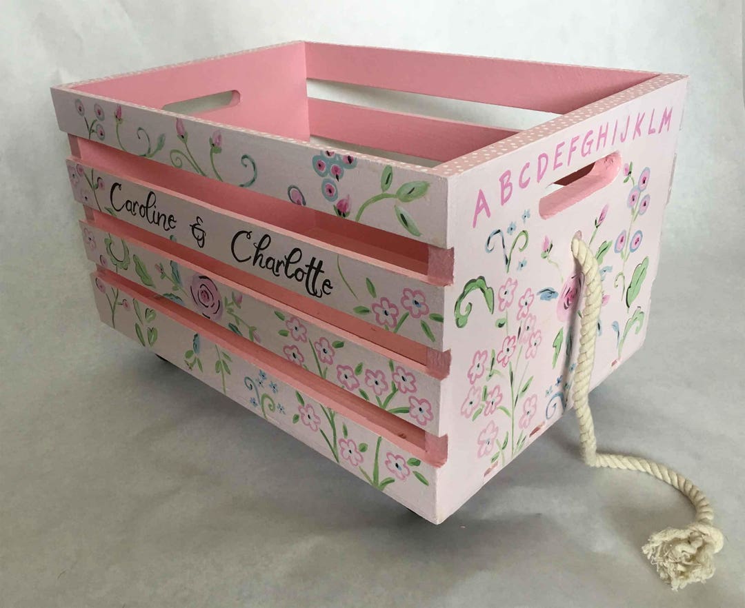 Pink Flower Crate Toy Box, Crate Book Box, Kids Crate Toy Box, Girls ...