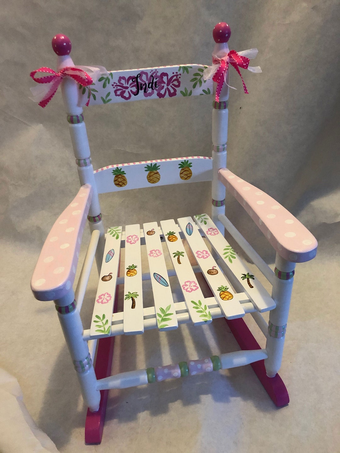 Tropical Kids Rocking Chair, Pink Tropical Rocker, Girls Painted Surf ...