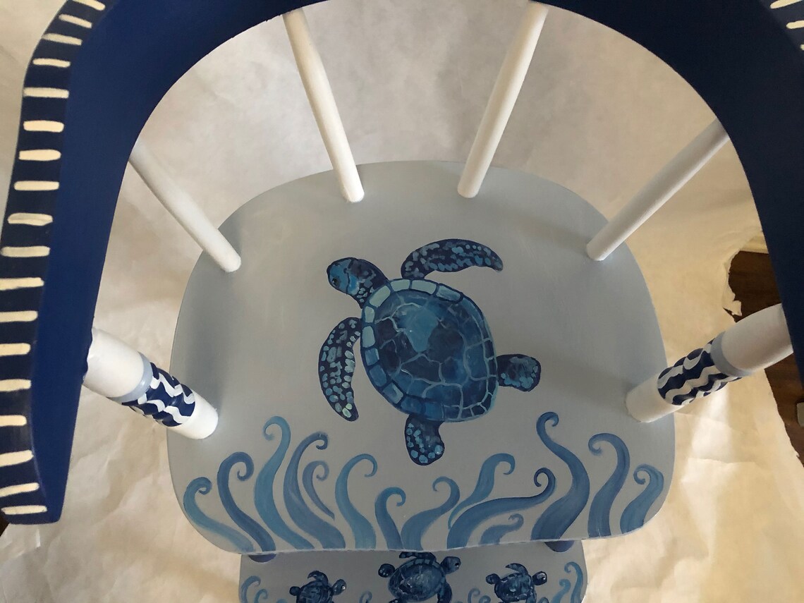 Turtle youth chair hand painted youth chair kids youth chair | Etsy