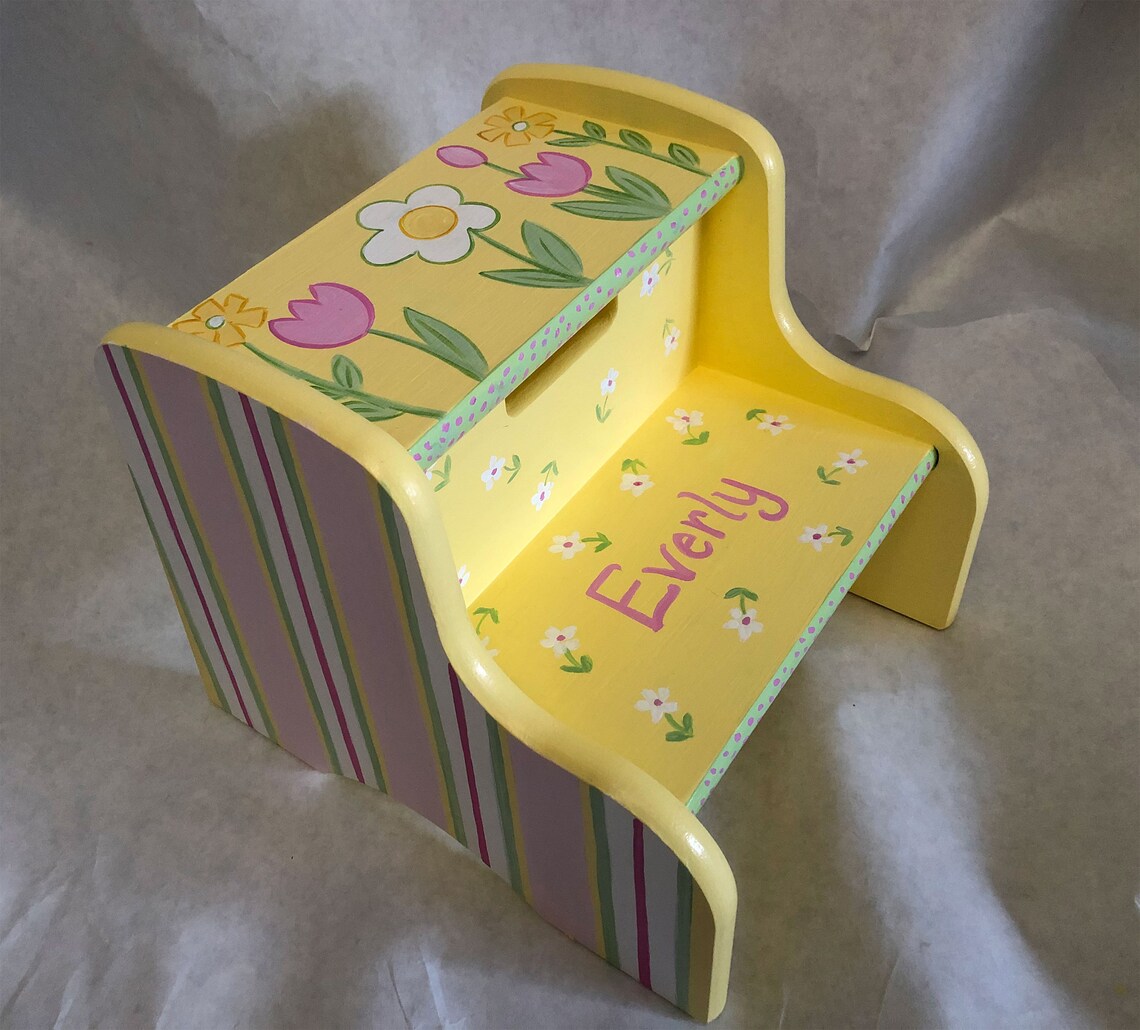 Step Stool Hand Painted Flower Step Stool Kids Step Stool - Etsy