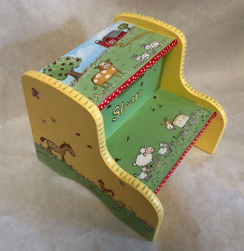 Farm Animals Step Stool, Painted Kids Step Stools, Kids Bathroom Step ...