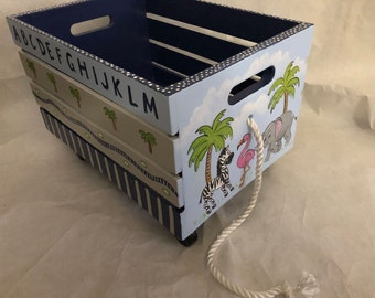 Woodlands Toy Box Crate, Book Crate, Hand Painted Kids Furniture, Hand ...