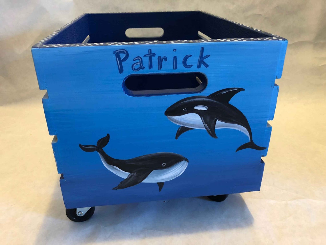 Bok Crate Toy Box Crate Whales Toy Box Hand Painted Book | Etsy
