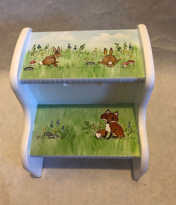 Hand painted step stool animals step stool kids painted | Etsy
