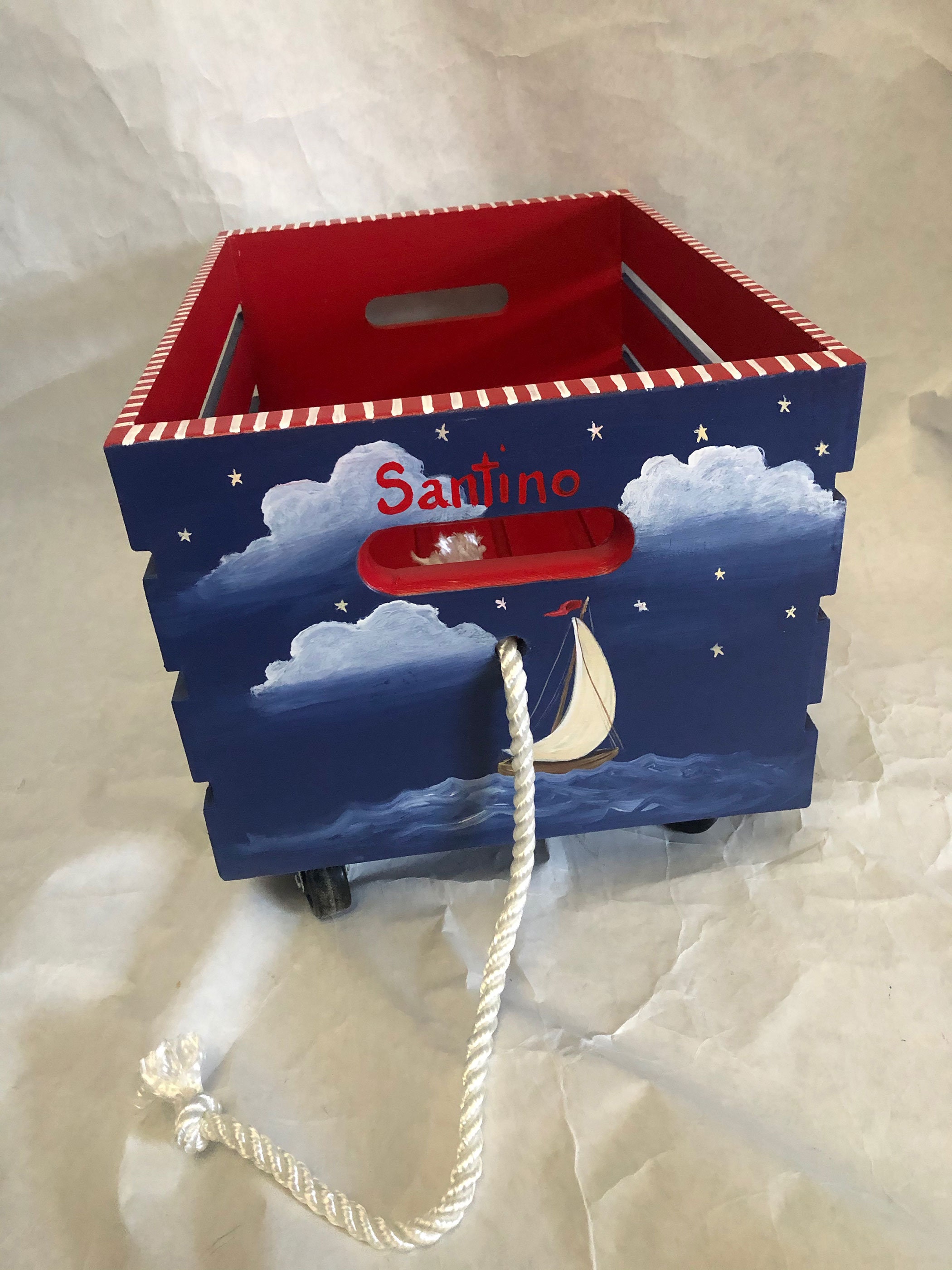 Kids toy box crate kids book crate hand painted book crate | Etsy