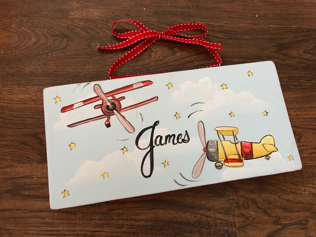 Airplane Name Sign, Kid's Name Sign, Hand Painted Children's Name ...