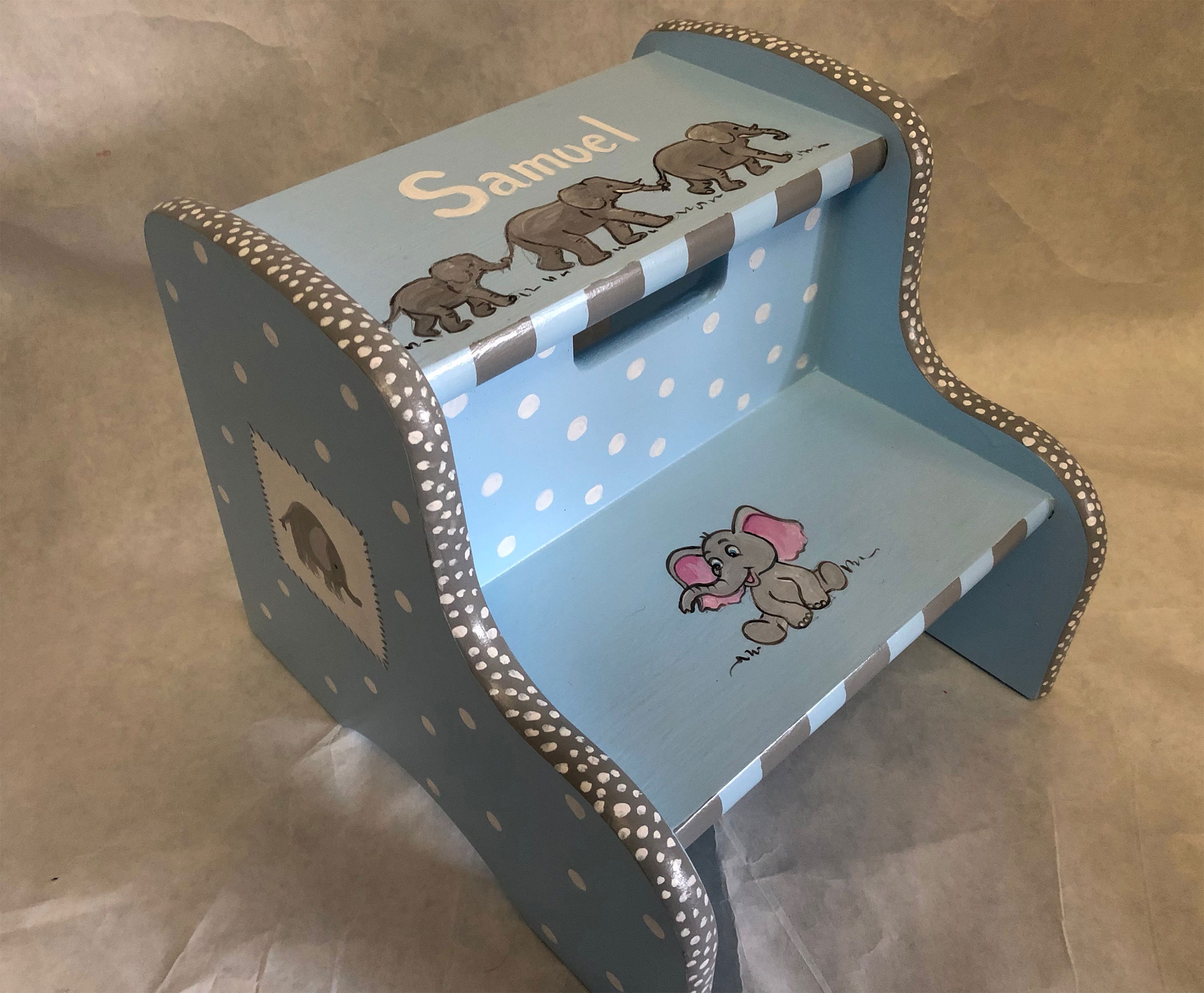 Elephant step stool child's hand painted step stool kids | Etsy
