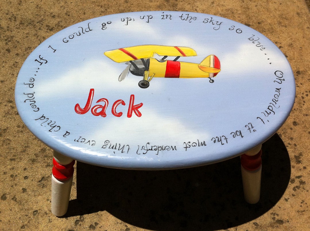 Hand Painted Bi-plane Oval Step Stool, Hand Painted Kids Furniture ...