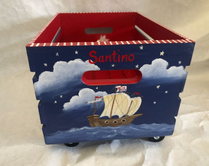 Kids Toy Box Crate, Kids Book Crate, Hand Painted Book Crate, Baby ...