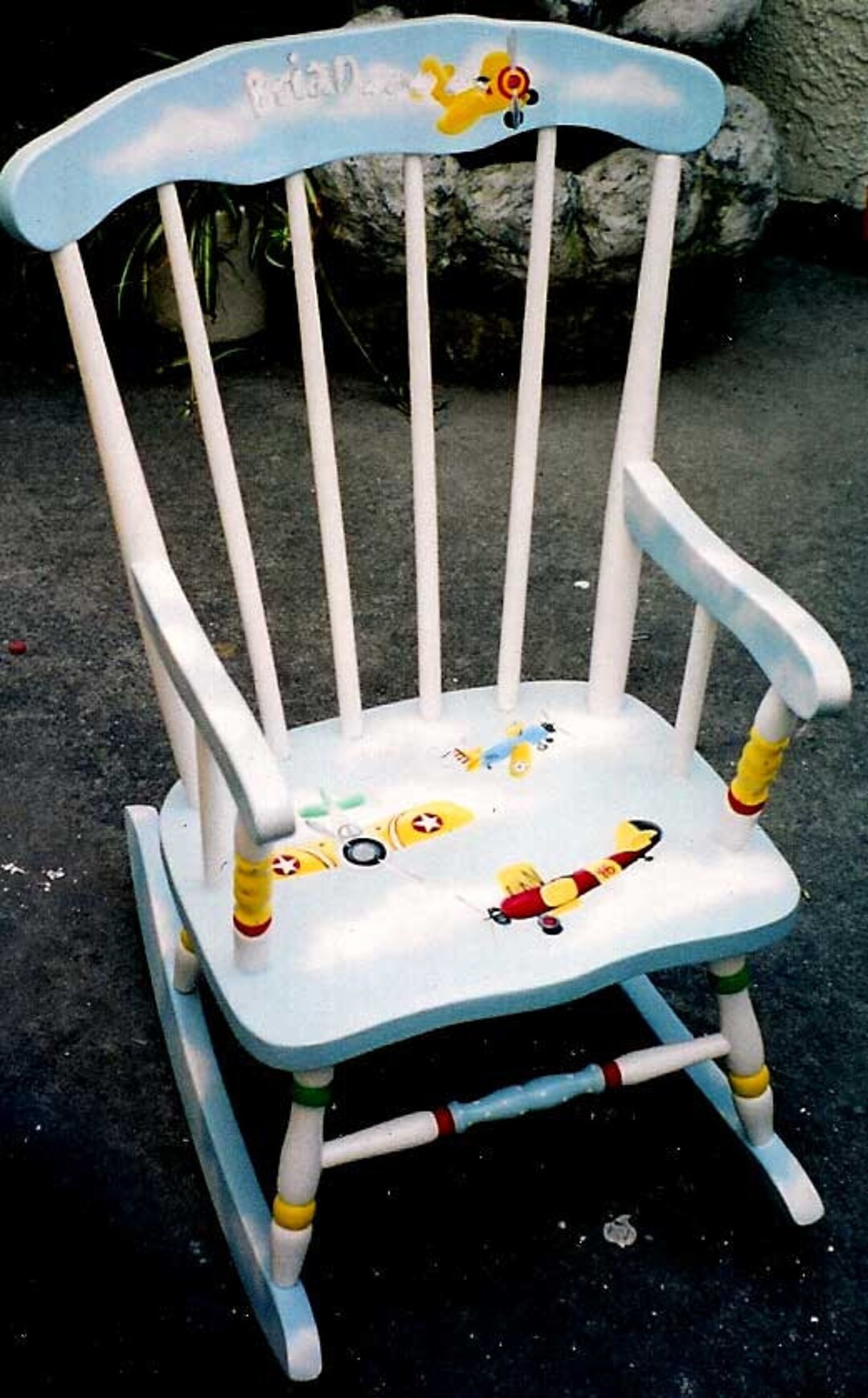 Kids Painted Rockers, Boys Rocking Chairs, Airplane Rocking Chair, Hand ...