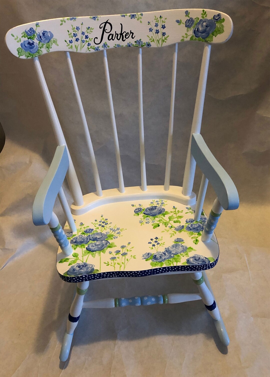 Hand Painted Blue Flower Rocking Chair, Children's Painted Rocking ...