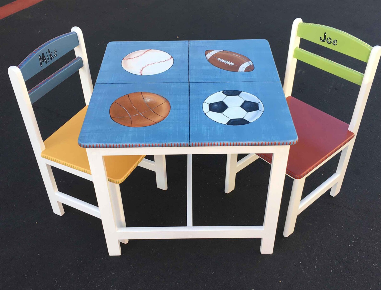Sports Table & Chair Set, Hand Painted Children's Furniture, Boys Table ...