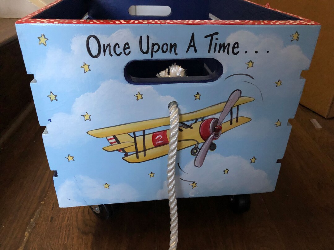 Airplane Crate Toy Box, Book Storage, Hand Painted Toy Box, Kids Crate ...