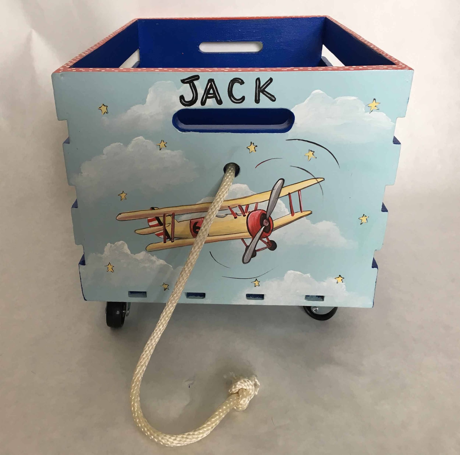 Airplane Crate Toy Box Book Storage Hand Painted Toy Box - Etsy