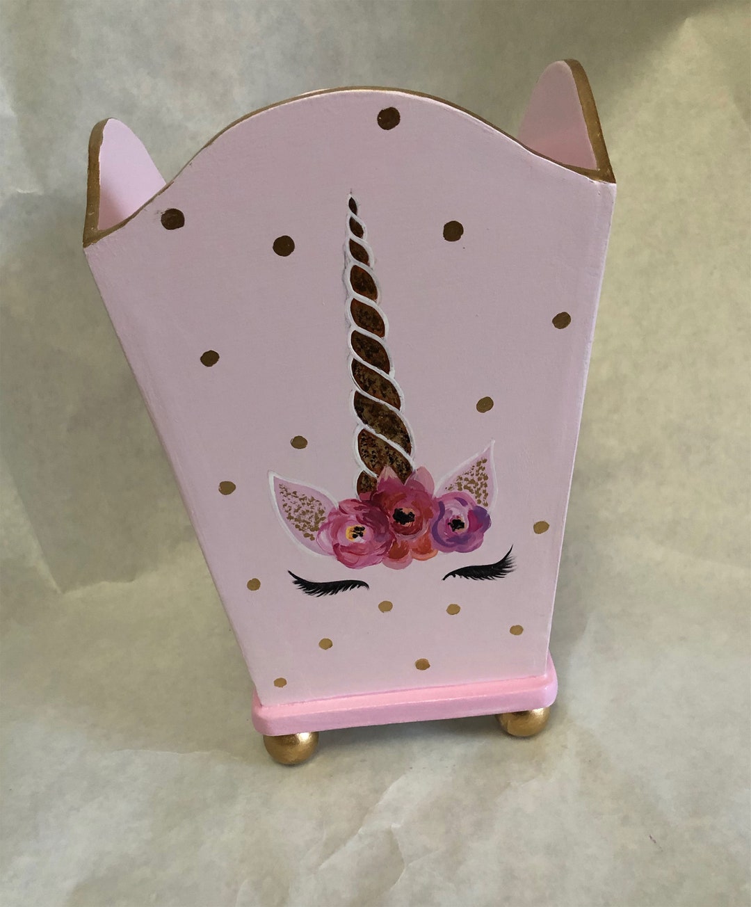 Hand Painted Waste Basket, Unicorn Waste Basket, Bathroom Decor - Etsy