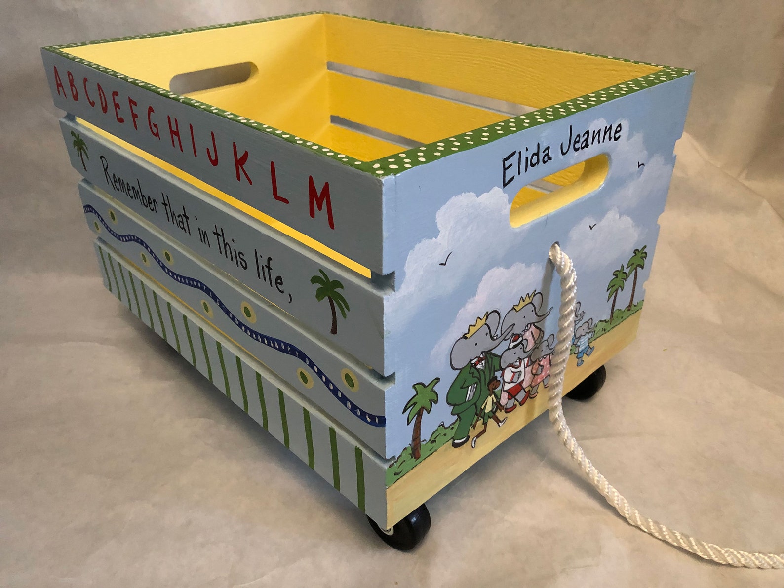 Babar Book Crate, Toy Box Crate, Hand Painted Book and Toy Box Storage ...