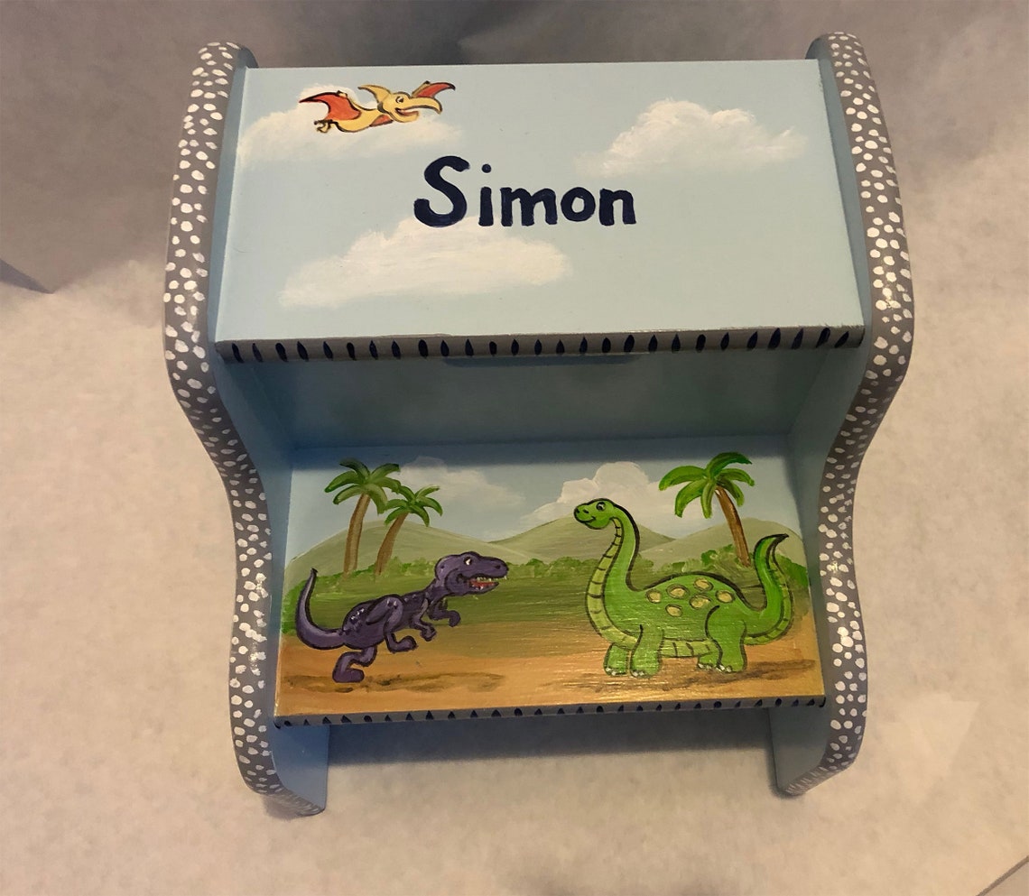 Kids Step Stool Hand Painted Step Stools Dinosaur Step Stool | Etsy